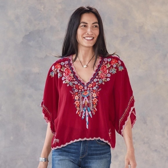 Johnny Was | Tops | Johnny Was Klarah Top In A Deep Red Color | Poshmark